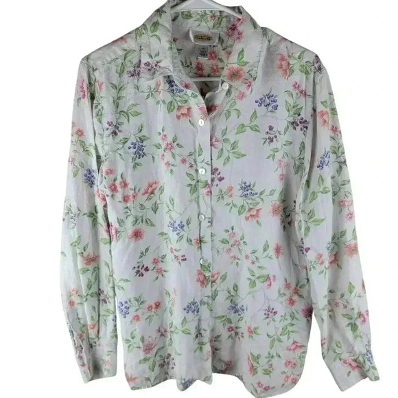 Talbots | Tops | Talbots Top Womens 4 White Floral Button Blouse 10 ...
